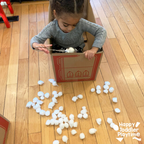 Snowball Pick Up: Easy Indoor Activity for Toddlers - Happy Toddler ...