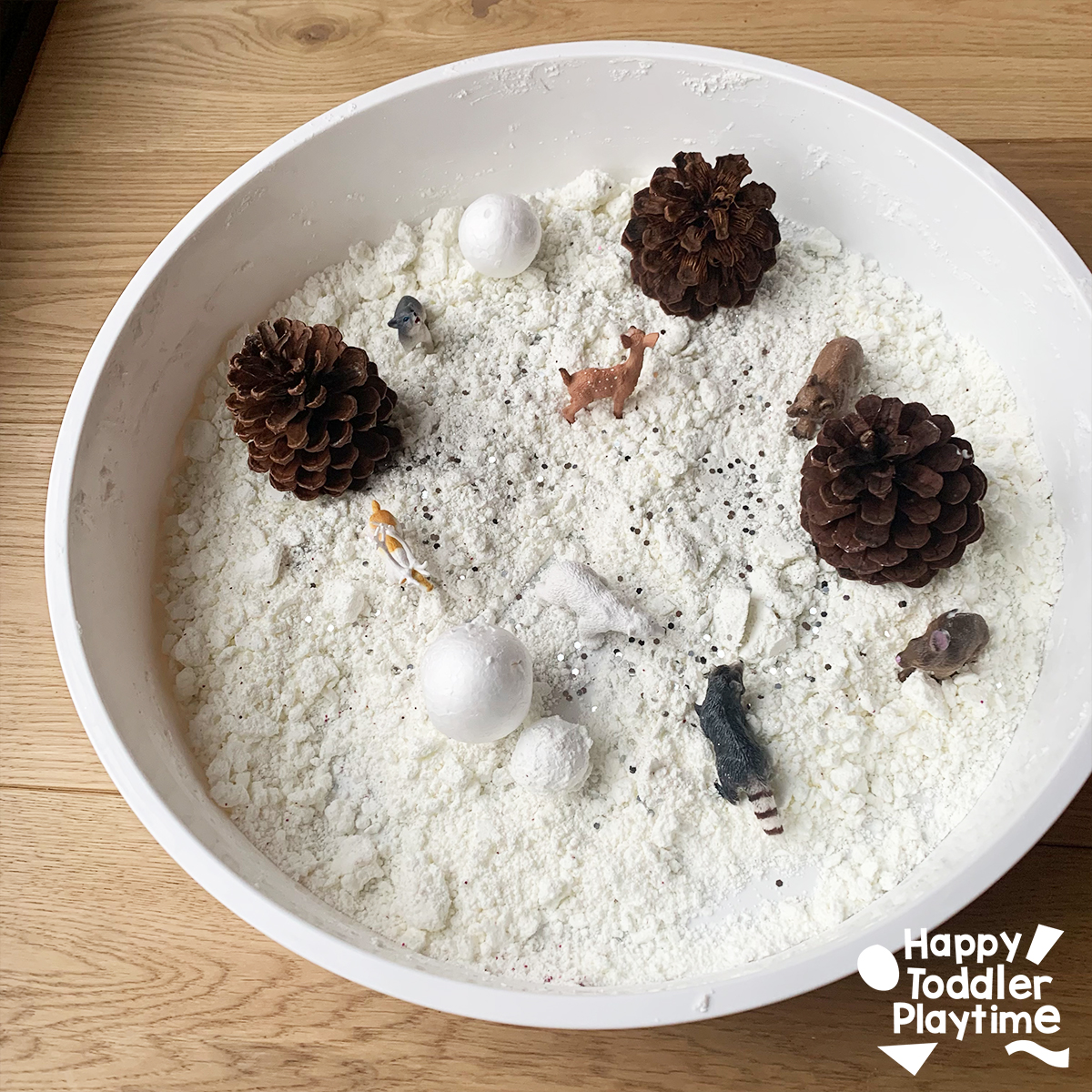 Fake Snow Sensory Bin - Happy Toddler Playtime