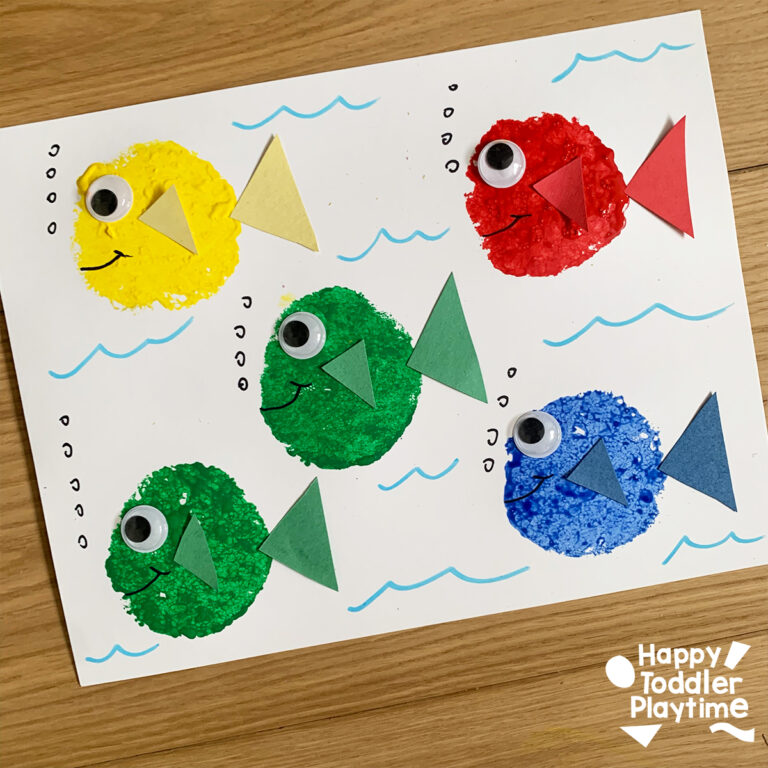 Sponge Painted One Fish, Two Fish Craft for Kids - Happy Toddler Playtime