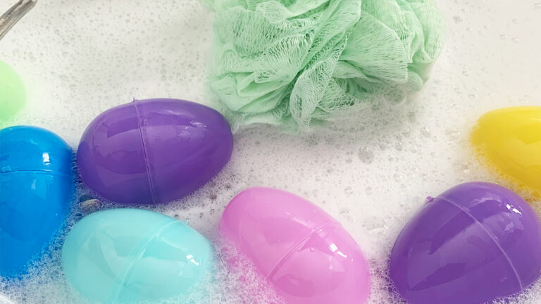 Wash the Easter Eggs Sensory Bin - Happy Toddler Playtime