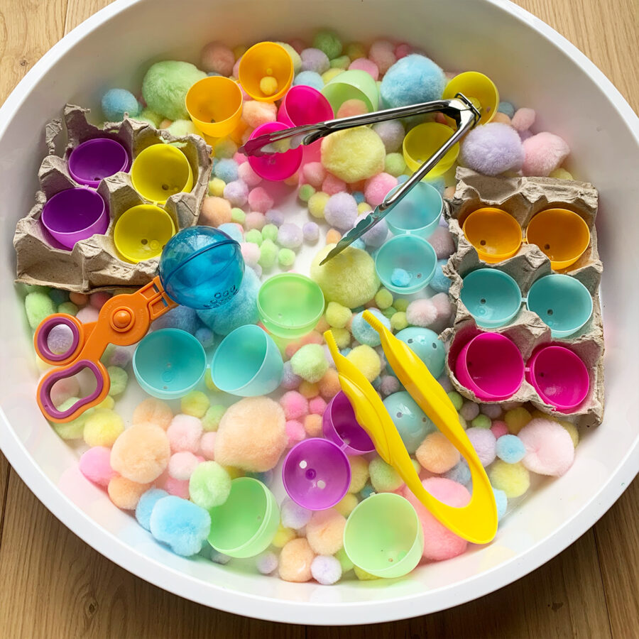 Pom Pom Easter Sensory Bin - Happy Toddler Playtime