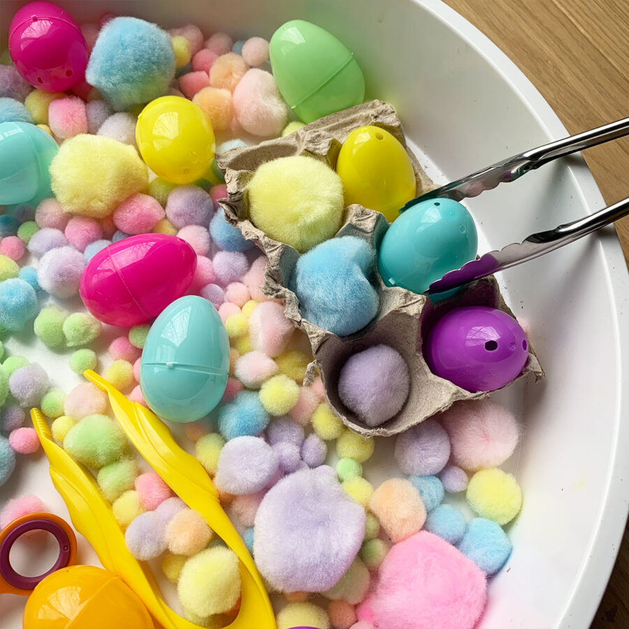 Pom Pom Easter Sensory Bin - Happy Toddler Playtime