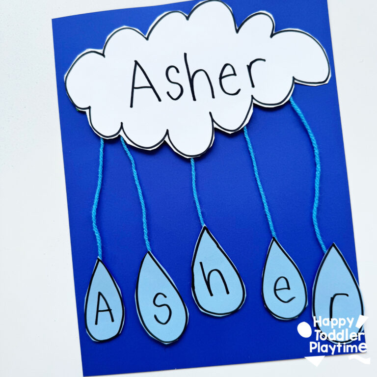 Cloud Raindrop Name Craft - Happy Toddler Playtime