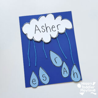 Cloud Raindrop Name Craft - Happy Toddler Playtime