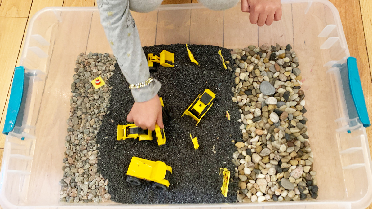 Construction Site Sensory Bin - Happy Toddler Playtime