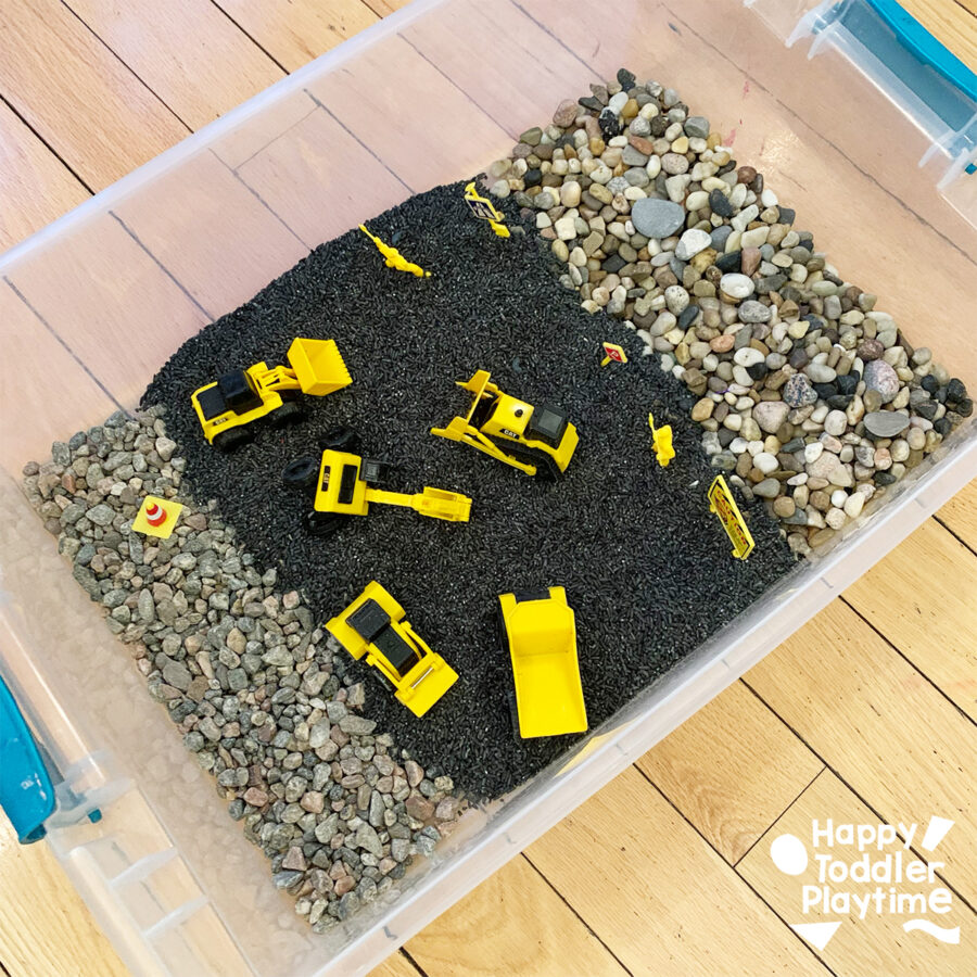Construction Site Sensory Bin - Happy Toddler Playtime