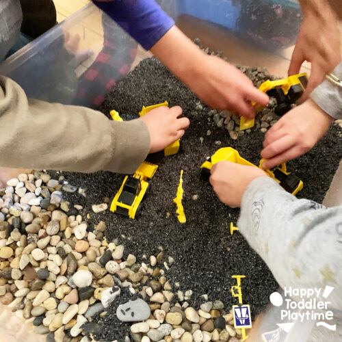 Construction Site Sensory Bin - Happy Toddler Playtime