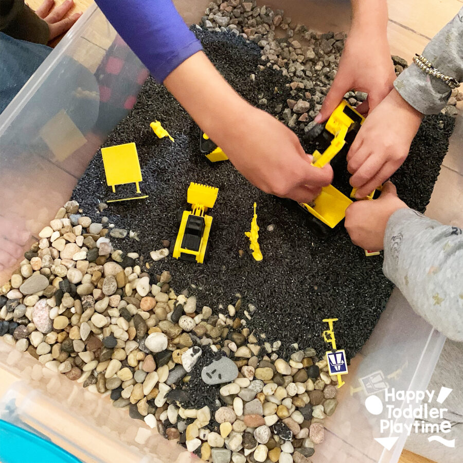 Construction Site Sensory Bin - Happy Toddler Playtime
