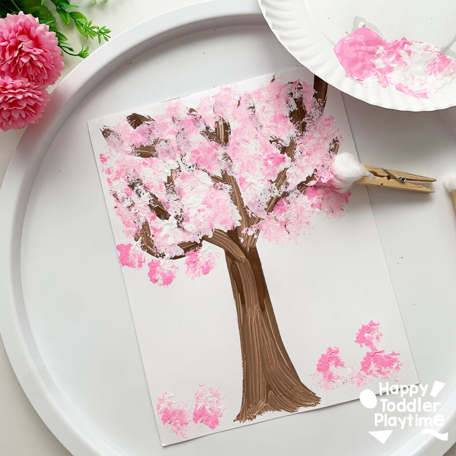 Cotton Ball Cherry Blossoms Craft - Happy Toddler Playtime