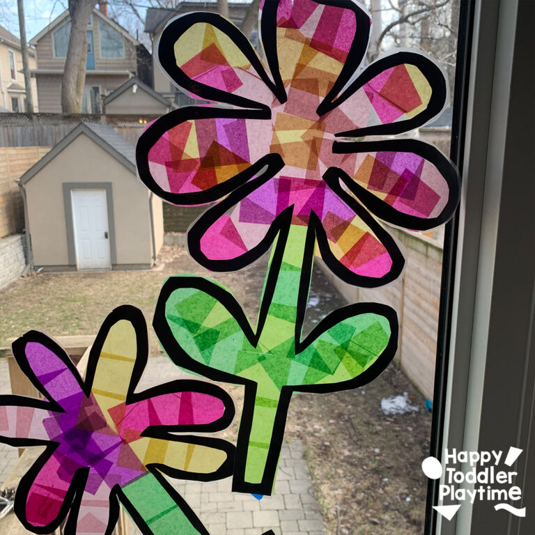 Flower Suncatcher Craft with Free Flower Printable - Happy Toddler Playtime