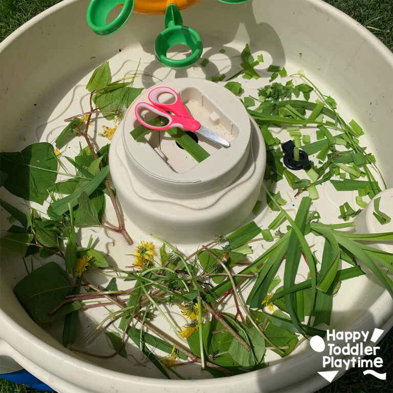 Easy Nature Cutting Bin for Preschoolers - Happy Toddler Playtime