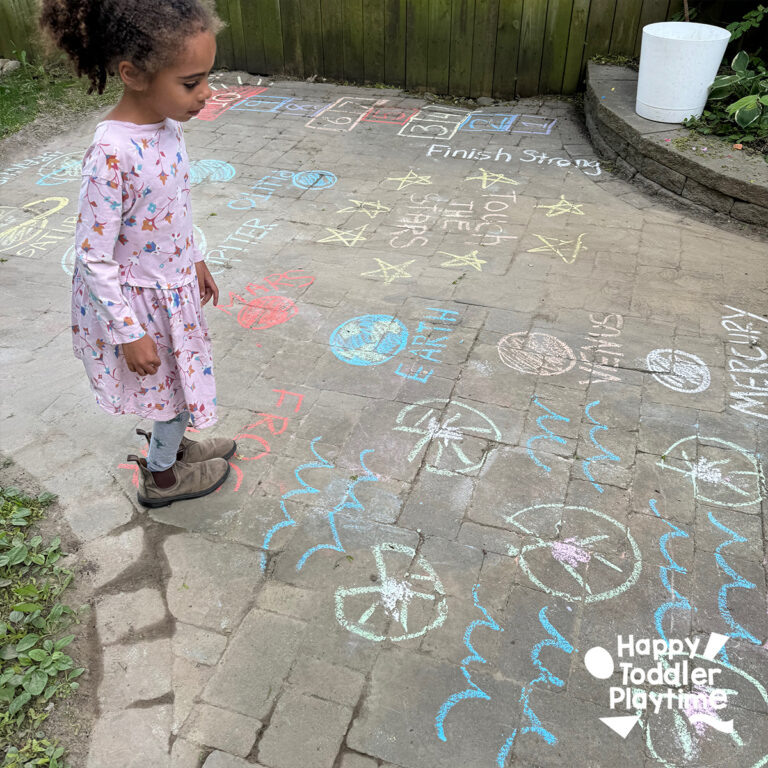 Sidewalk Chalk Obstacle Course - Happy Toddler Playtime