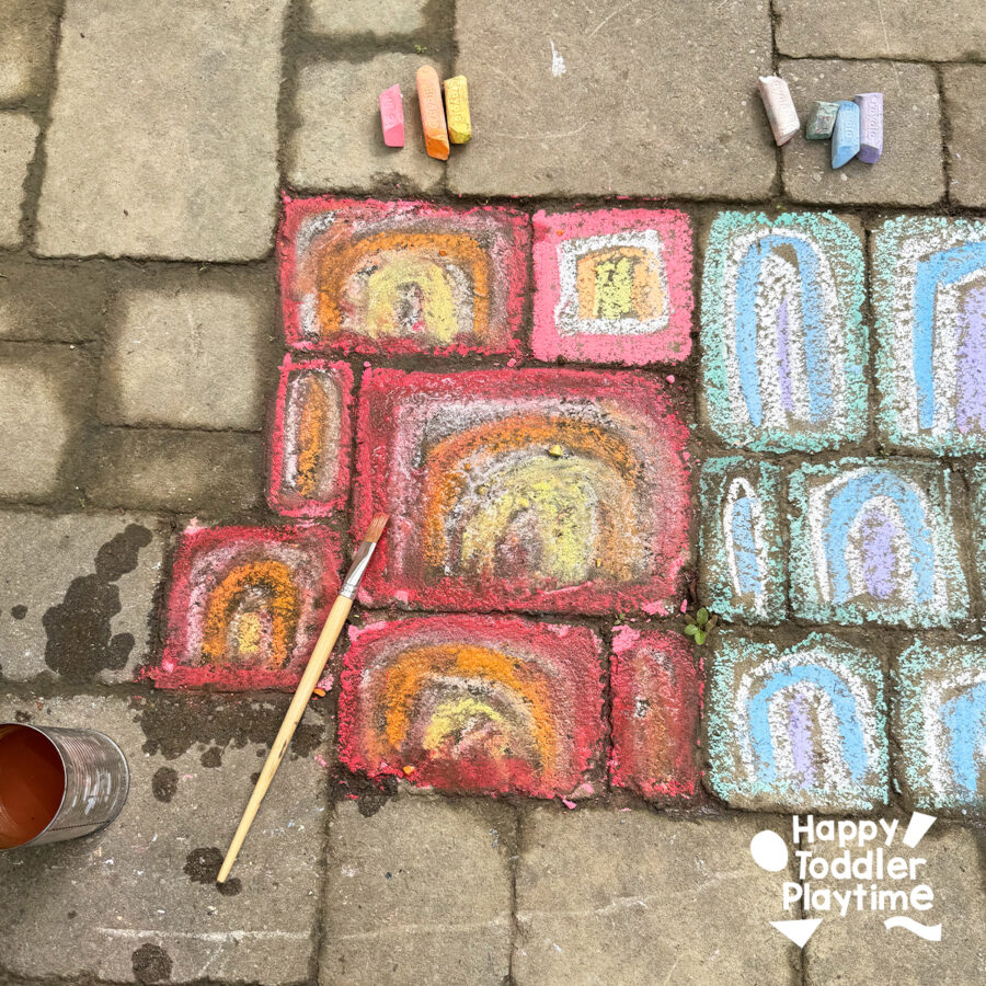 3 Simple Sidewalk Chalk Drawing Techniques using Water - Happy Toddler ...