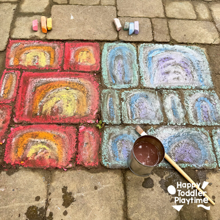 3 Simple Sidewalk Chalk Drawing Techniques using Water - Happy Toddler ...