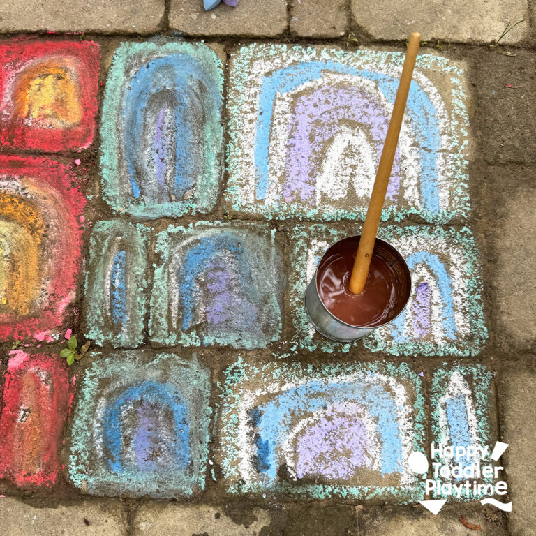 3 Simple Sidewalk Chalk Drawing Techniques using Water - Happy Toddler ...