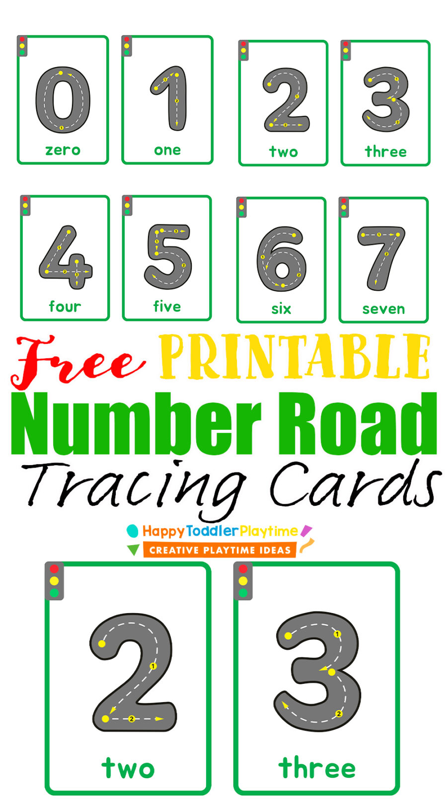 Number Tracing Road Cards - Happy Toddler Playtime