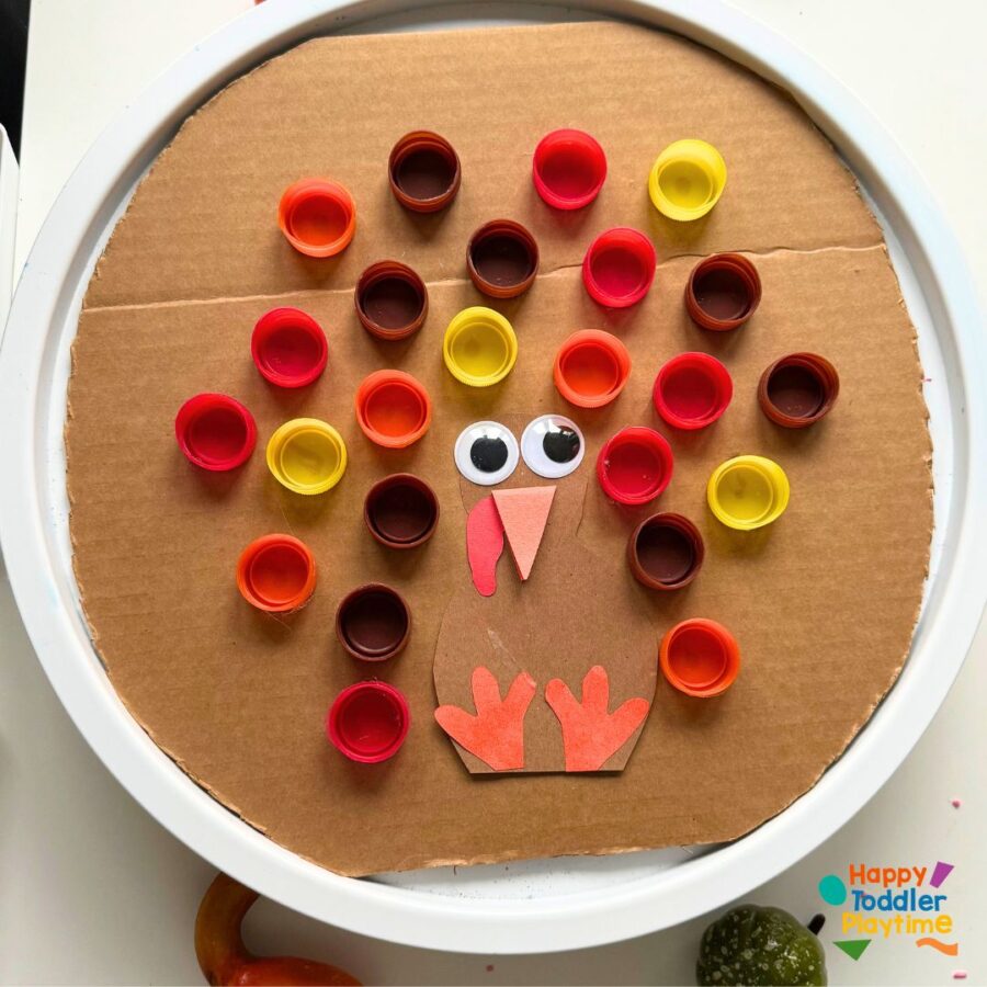Bottle Cap Turkey Rice Sensory Activity - Happy Toddler Playtime