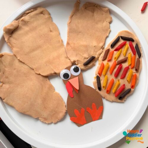 Turkey Playdough and Dyed Pasta Invitation to Play - Happy Toddler Playtime