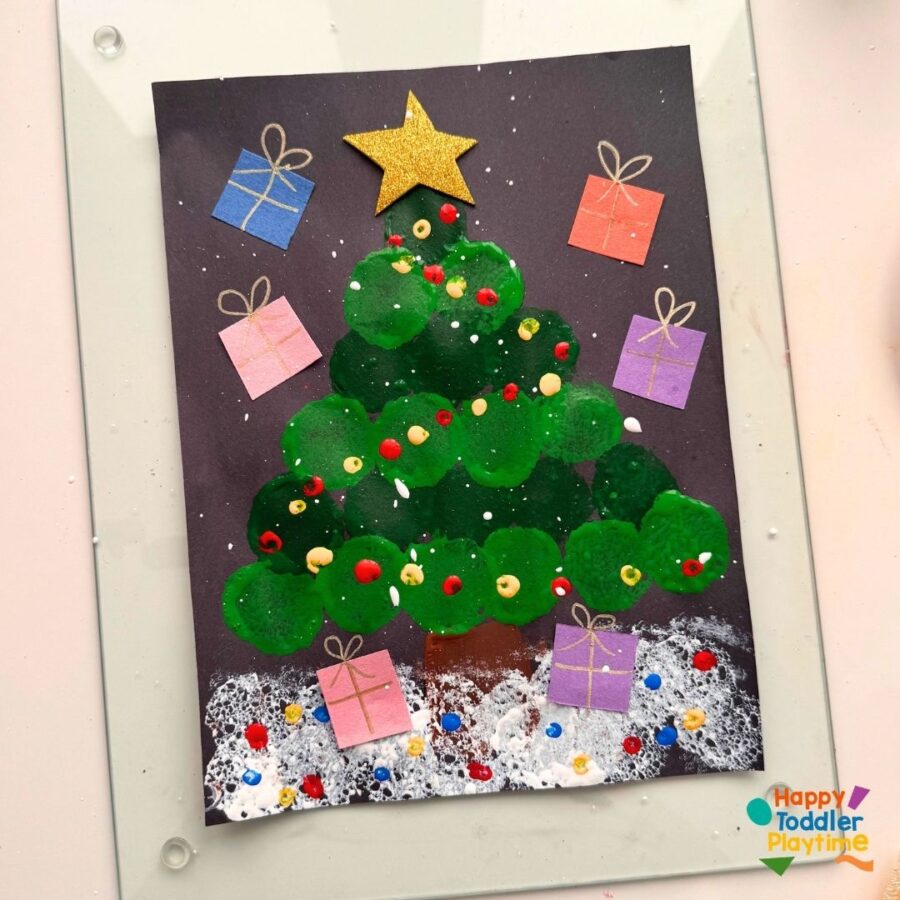 Sponge Printed Christmas Tree - Happy Toddler Playtime