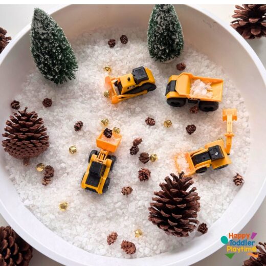 Snow Trucks Sensory Bin - Happy Toddler Playtime