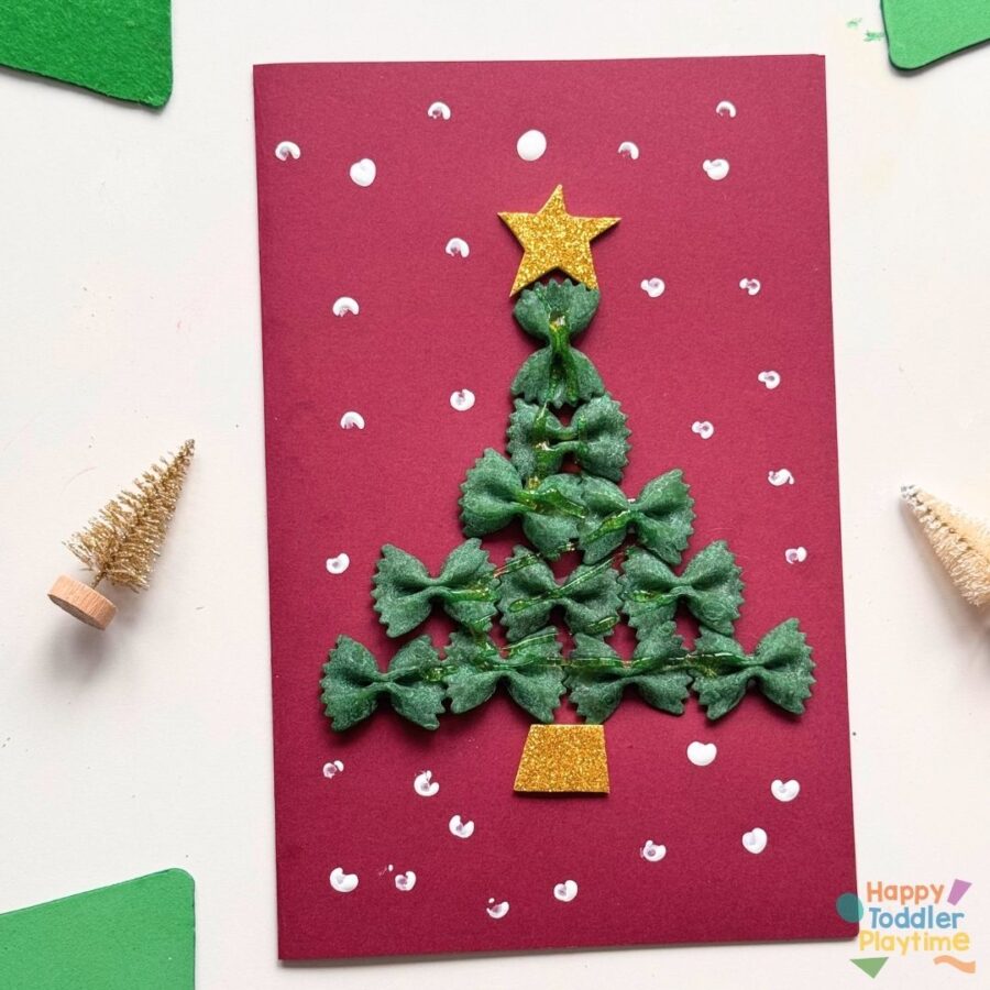 Bow Tie Pasta Christmas Tree Christmas Card - Happy Toddler Playtime