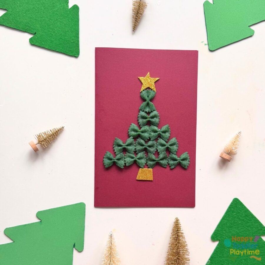 Bow Tie Pasta Christmas Tree Christmas Card - Happy Toddler Playtime