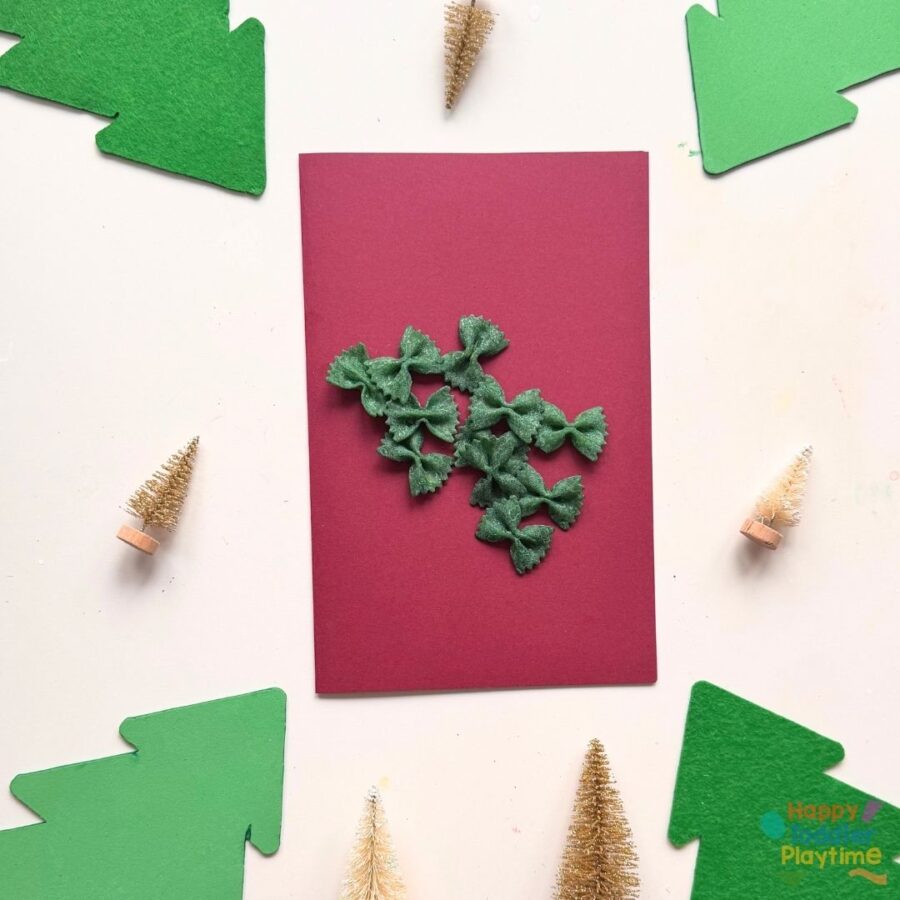 Bow Tie Pasta Christmas Tree Christmas Card - Happy Toddler Playtime