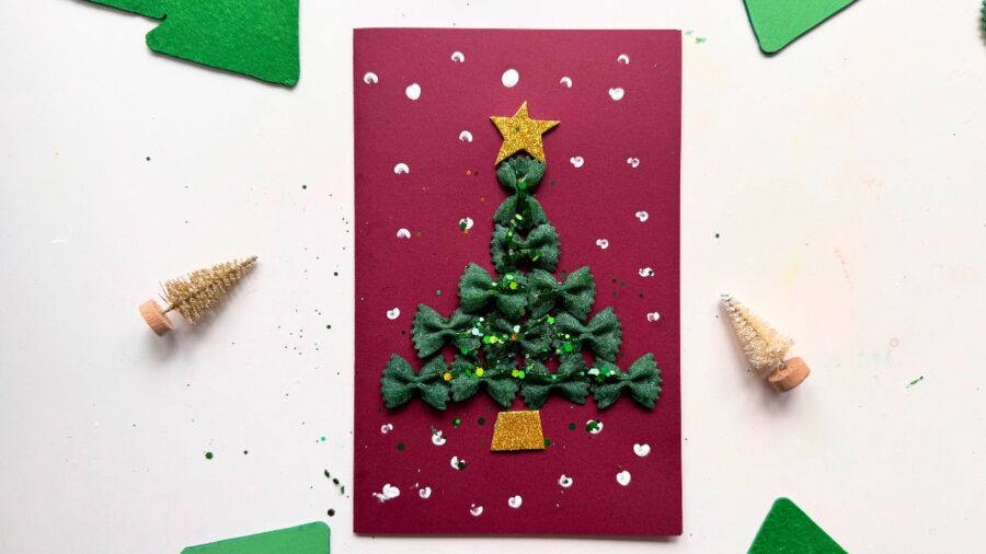 Bow Tie Pasta Christmas Tree Christmas Card - Happy Toddler Playtime