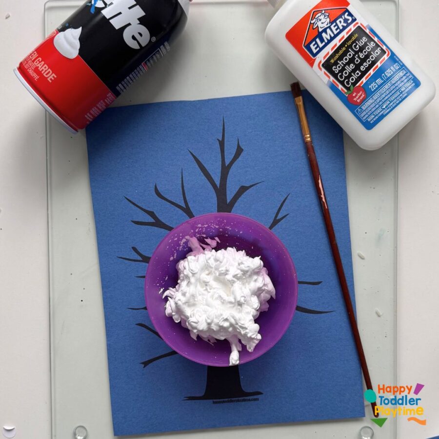 Puffy Paint Winter Tree Craft - Happy Toddler Playtime