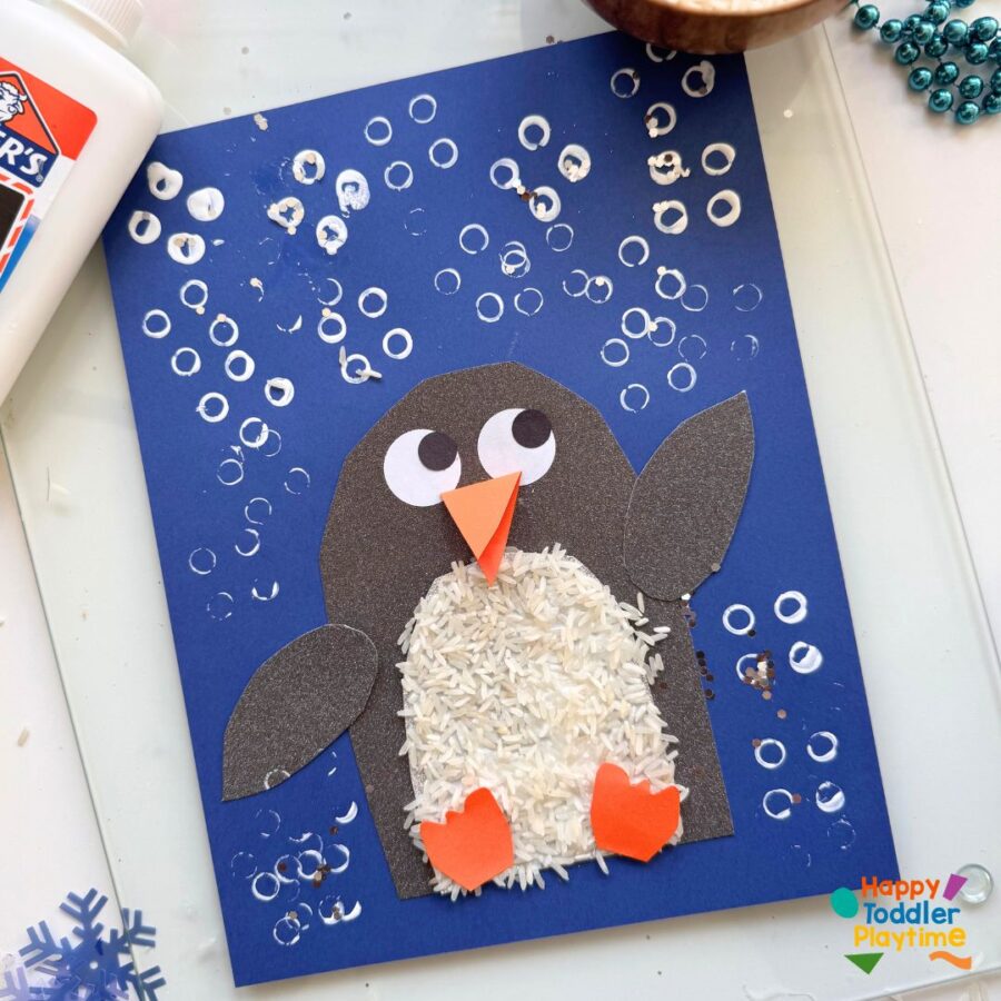 Sensory Rice Penguin Craft - Happy Toddler Playtime