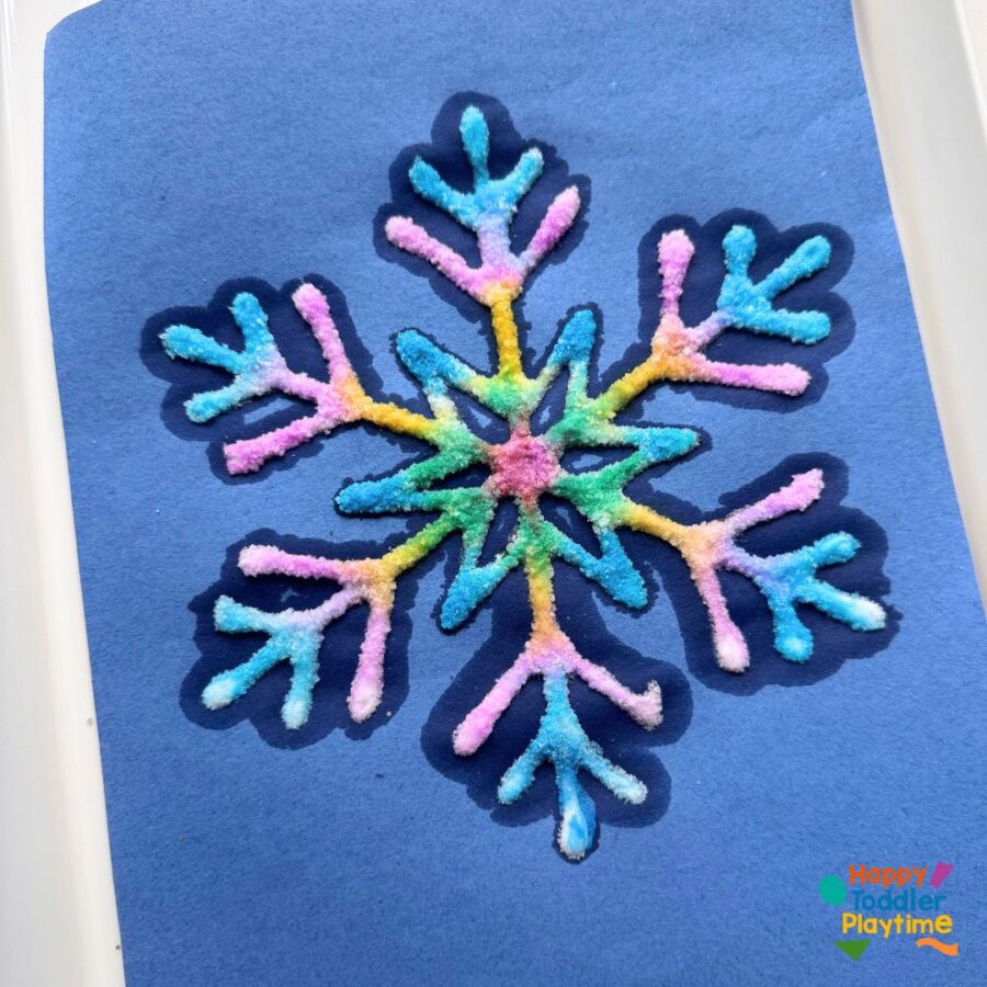 Salt Painted Snowflake Craft - Happy Toddler Playtime