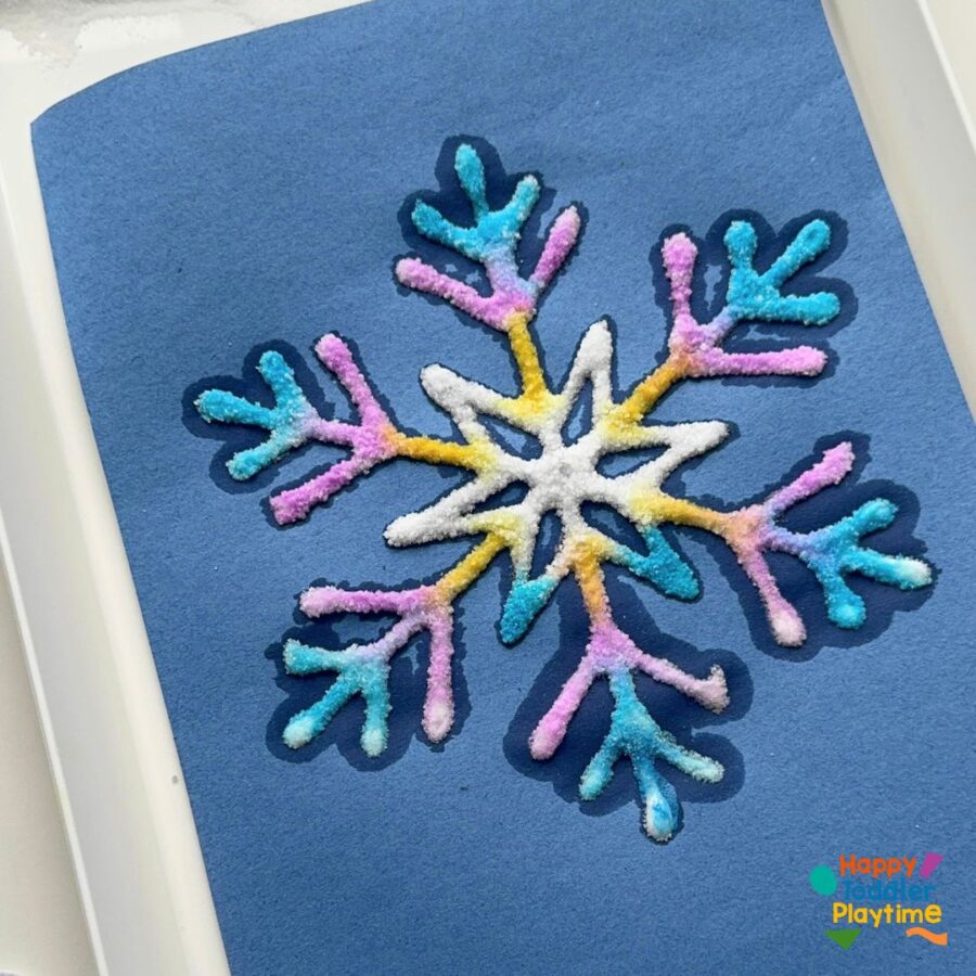 Salt Painted Snowflake Craft - Happy Toddler Playtime