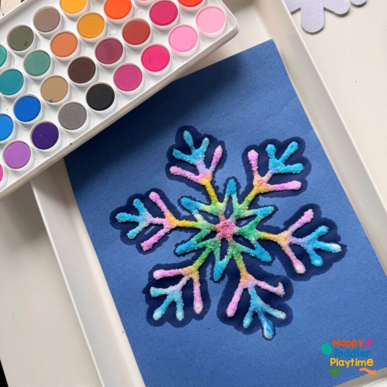 Salt Painted Snowflake Craft - Happy Toddler Playtime