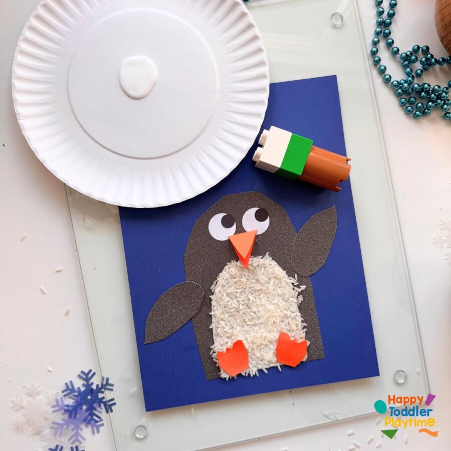 Sensory Rice Penguin Craft - Happy Toddler Playtime