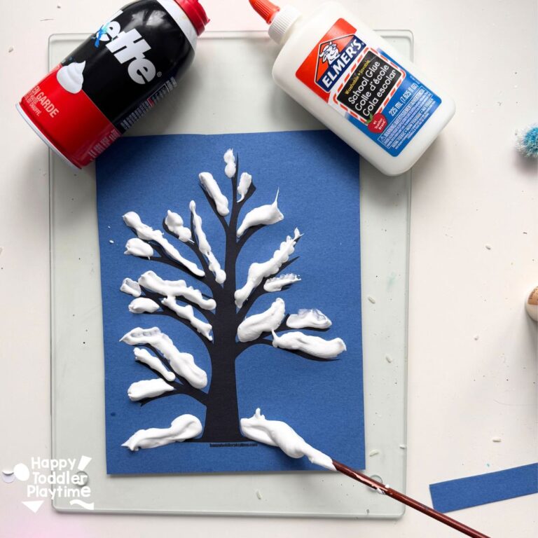Puffy Paint Winter Tree Craft - Happy Toddler Playtime