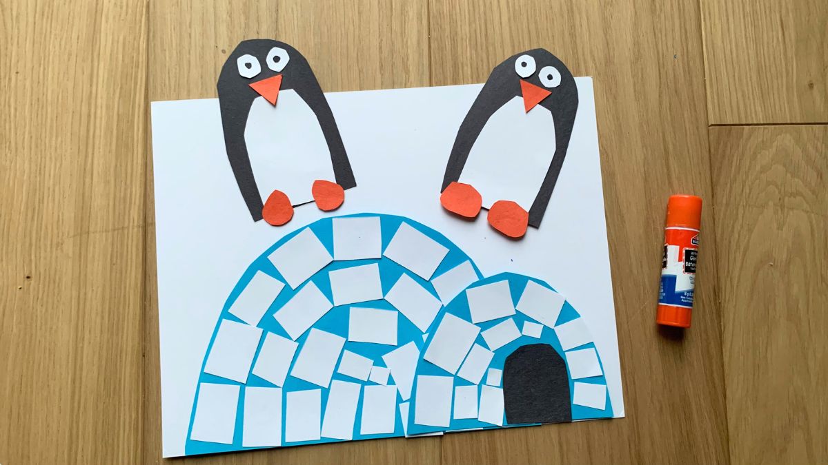 Paper Mosaic Igloo and Penguin Craft - Happy Toddler Playtime