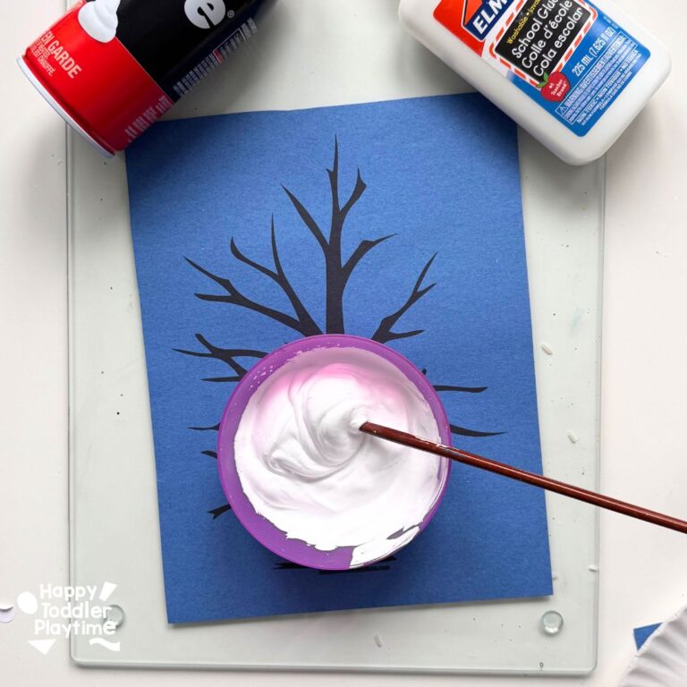Puffy Paint Winter Tree Craft - Happy Toddler Playtime