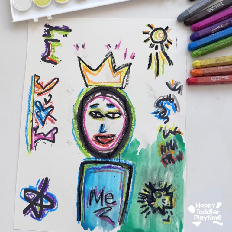 Jean-Michel Basquiat Self- Portrait Art Project for Kids w/ free printable - Happy Toddler Playtime