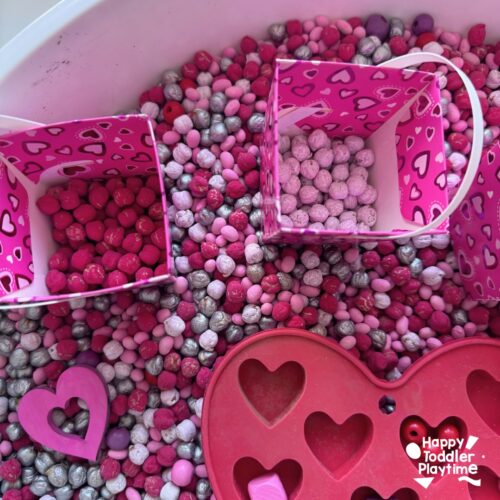 Sweetheart Scoop & Sort Valentines Sensory Bin - Happy Toddler Playtime