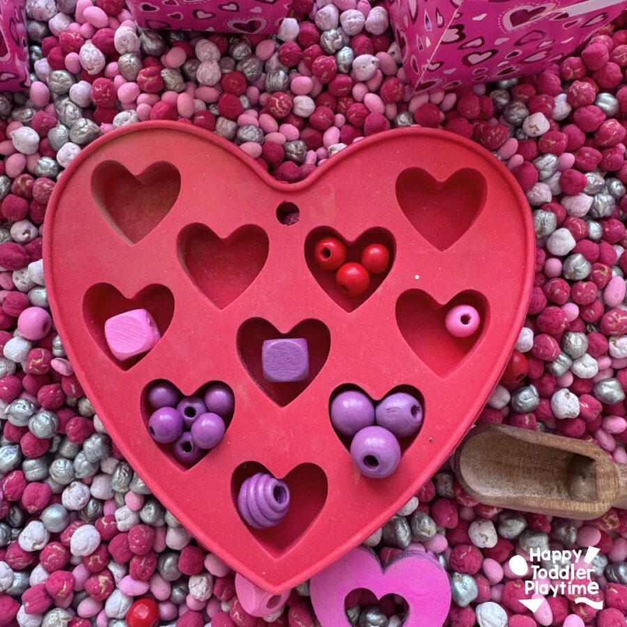 Sweetheart Scoop & Sort Valentines Sensory Bin - Happy Toddler Playtime