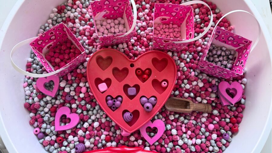 Sweetheart Scoop & Sort Valentines Sensory Bin - Happy Toddler Playtime
