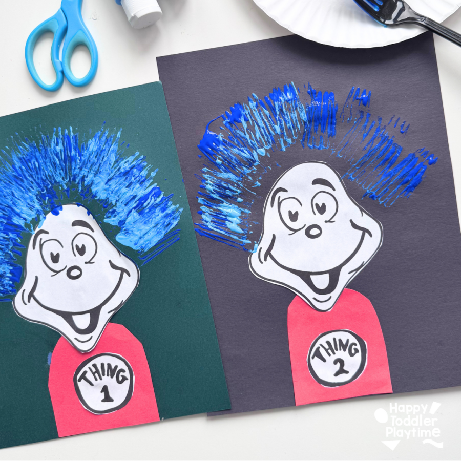 Fork Painted Thing 1 and Thing 2 Craft - Happy Toddler Playtime