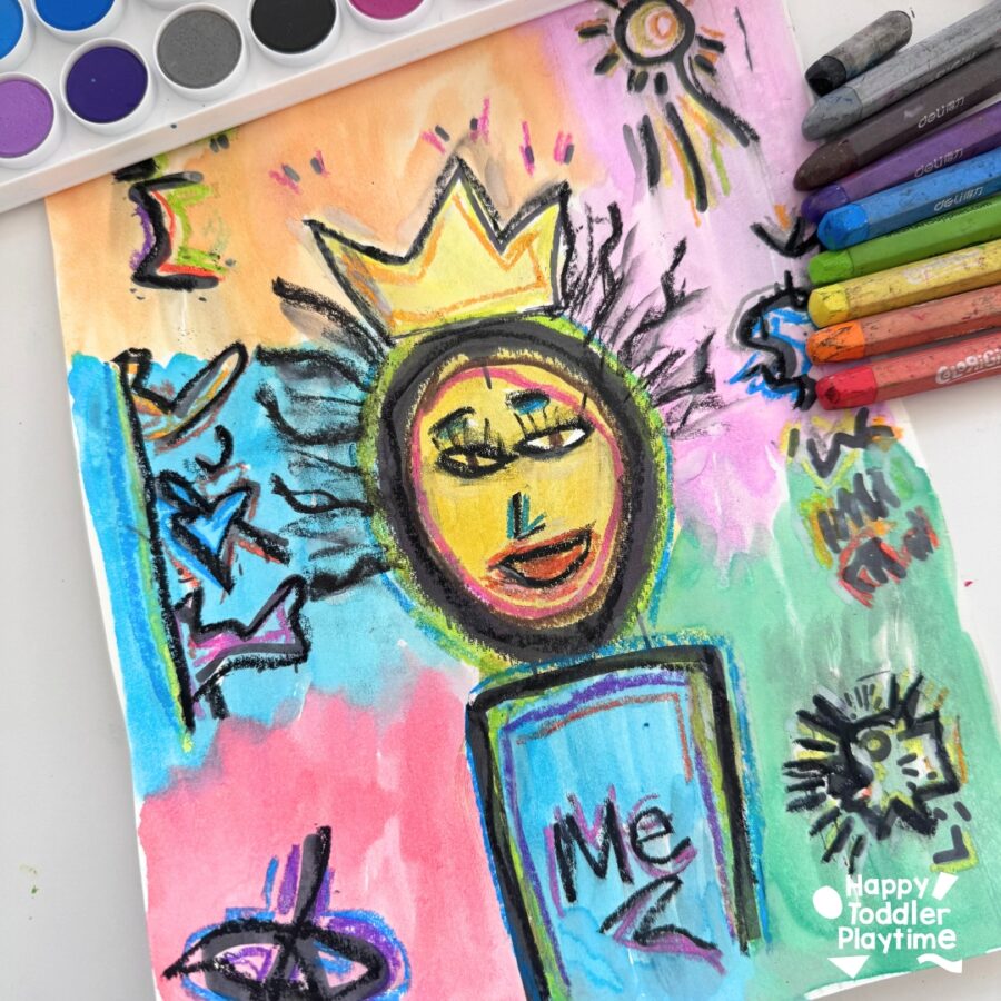 Jean-Michel Basquiat Self- Portrait Art Project for Kids w/ free printable - Happy Toddler Playtime