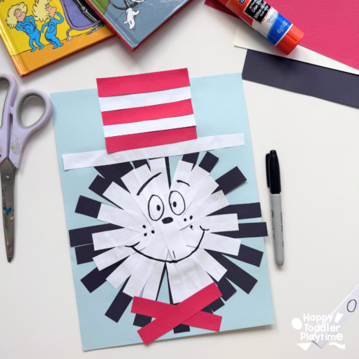 Paper Strip Cat in the Hat Craft - Happy Toddler Playtime