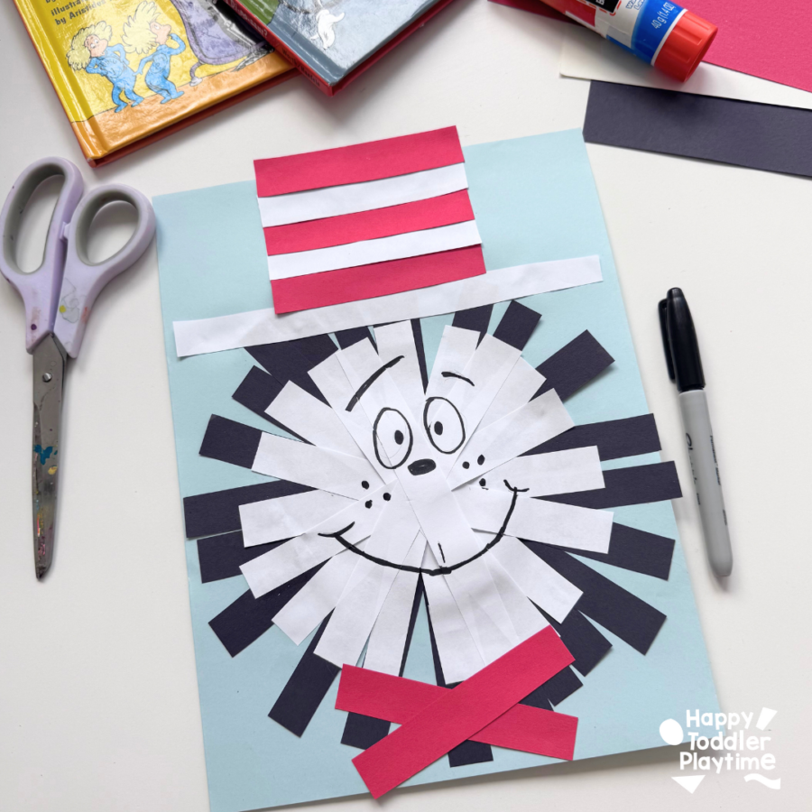 Paper Strip Cat in the Hat Craft - Happy Toddler Playtime