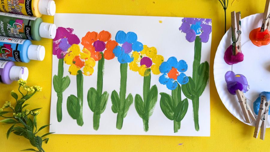 Pom Pom Painted Flower Craft - Happy Toddler Playtime
