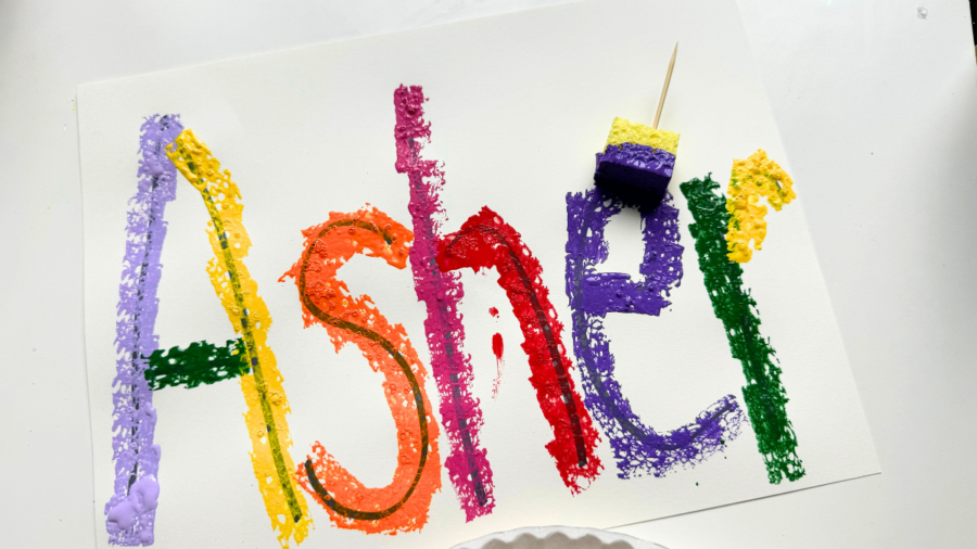 Sponge Painted Name Activity - Happy Toddler Playtime