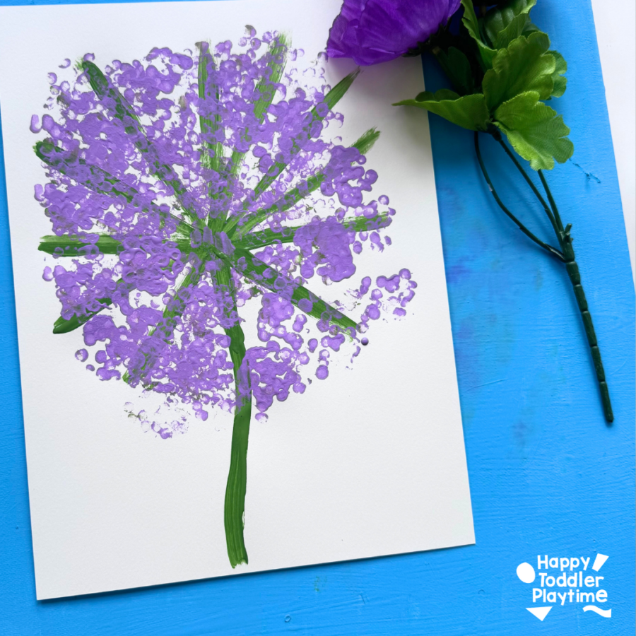 Easy Q-Tip Painted Allium Flower - Happy Toddler Playtime
