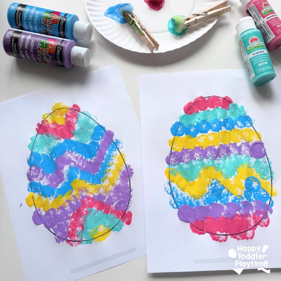Pom Pom Painted Easter Egg Craft (with Free Egg Template) - Happy ...