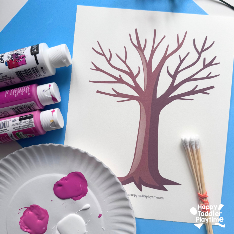 Q-Tip Painted Cherry Blossom Tree Craft - Happy Toddler Playtime